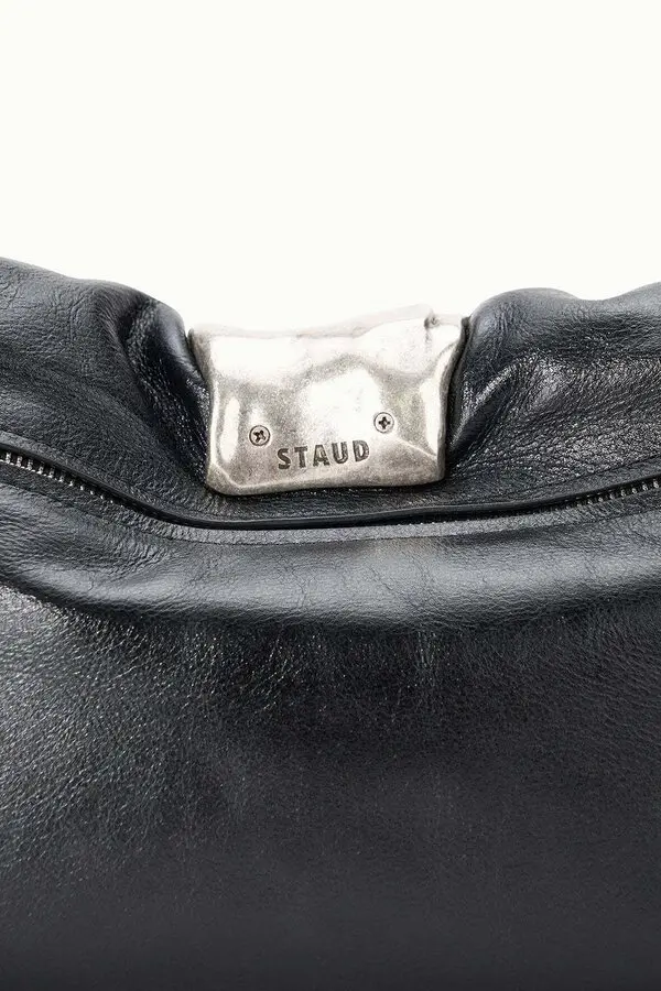 Staud Leather Zipped Clutch With Rolled Detail