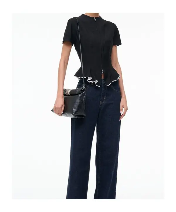 Staud Leather Zipped Clutch With Rolled Detail