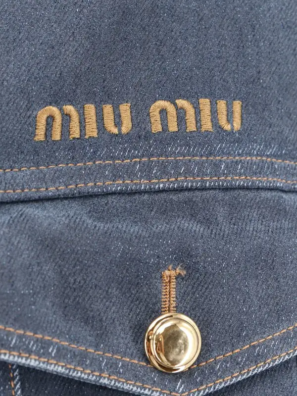 Miu Miu Flocked Denim And Velvet Blouson Jacket - Navy Blue