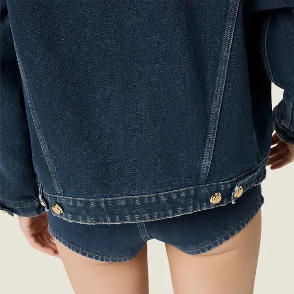 Miu Miu Flocked Denim And Velvet Blouson Jacket - Navy Blue