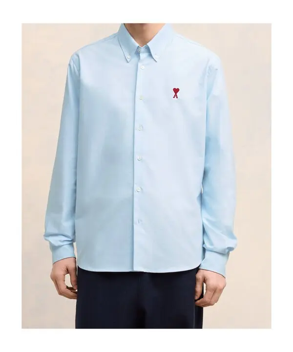Ami Embroidered Button-down Shirt - Sky-blue