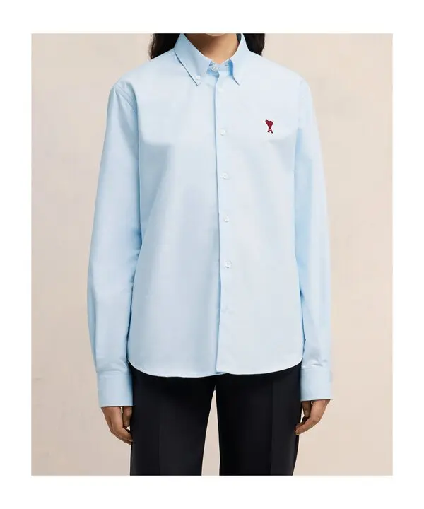 Ami Embroidered Button-down Shirt - Sky-blue