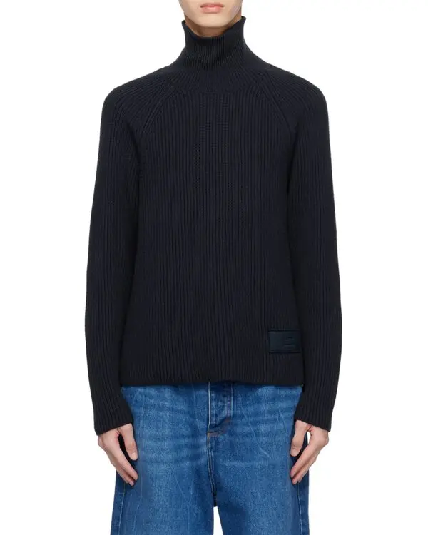 Ami High Neck Ribbed Jumper - Black