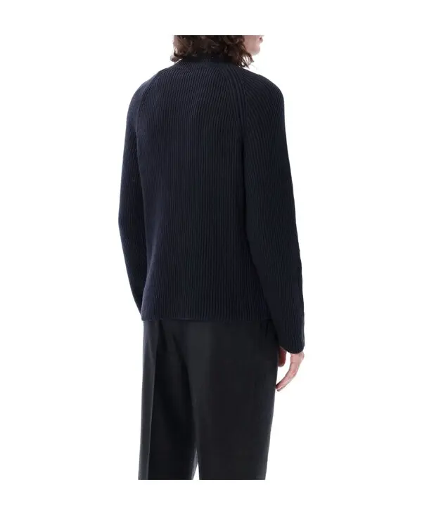 AMI Paris High Neck Ribbed Long Sleeve Jumper - Black