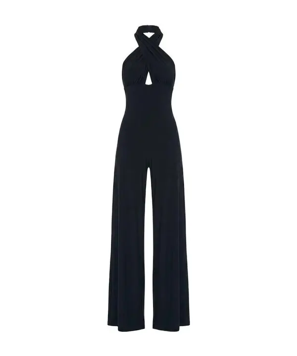 Norma Kamali Cross Halter Straight-leg Jumpsuit - Black