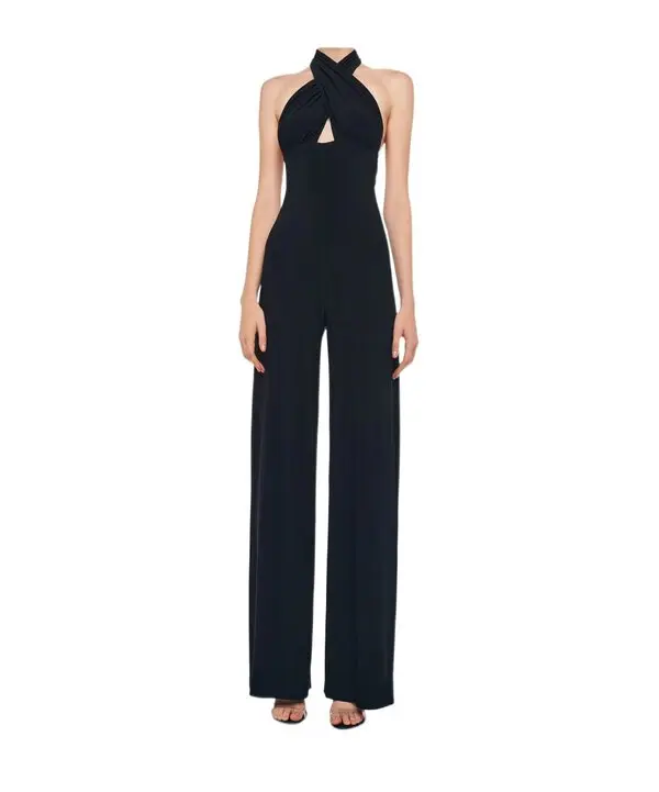Norma Kamali Cross Halter Straight-leg Jumpsuit
