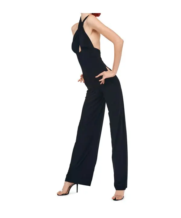 Norma Kamali Cross Halter Straight-leg Jumpsuit