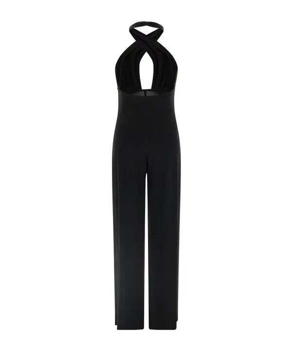 Norma Kamali Cross Halter Straight-leg Jumpsuit - Black