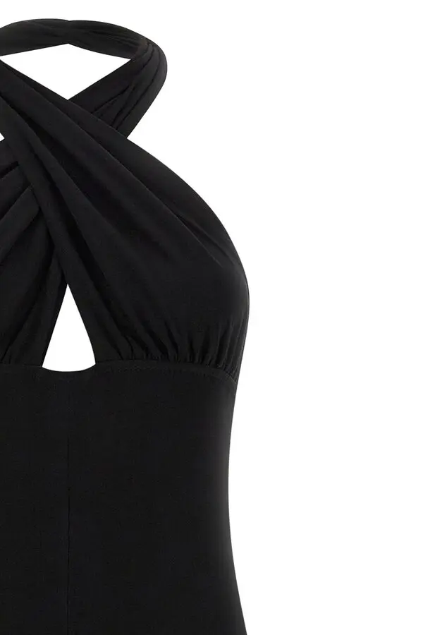 Norma Kamali Cross Halter Straight-leg Jumpsuit