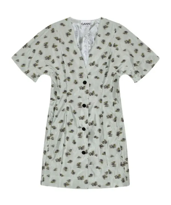 GANNI Floral Printed V-neck Mini Dress