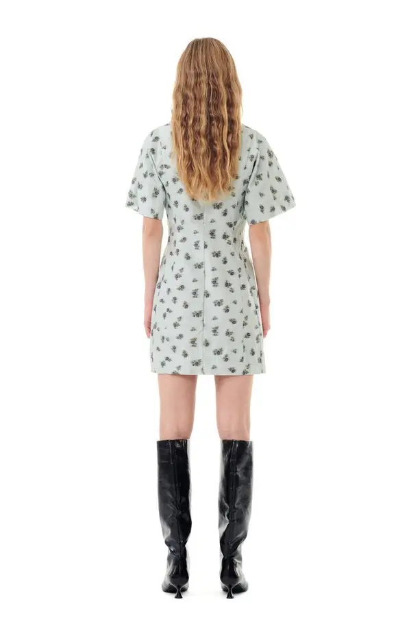 GANNI Floral Printed V-neck Mini Dress