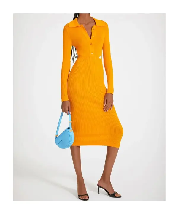 PATOU Knitted Midi Dress With Polo Collar And Embroidered Logo
