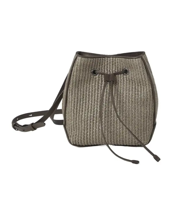 Brunello Cucinelli Monili Embellished Raffia Bucket Bag
