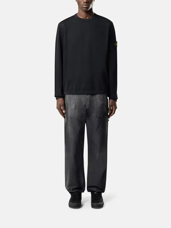 Stone Island Logo Patch Crewneck Sweatshirt - Black