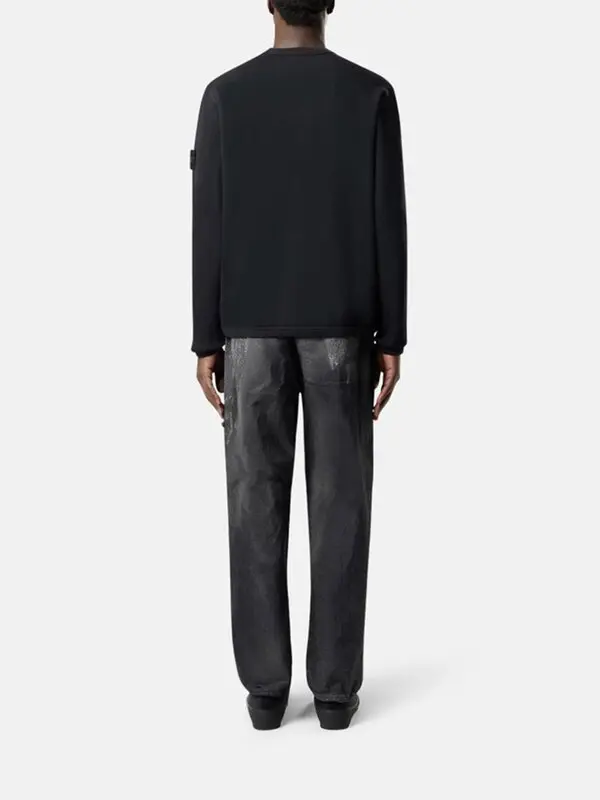 Stone Island Logo Patch Crewneck Sweatshirt - Black