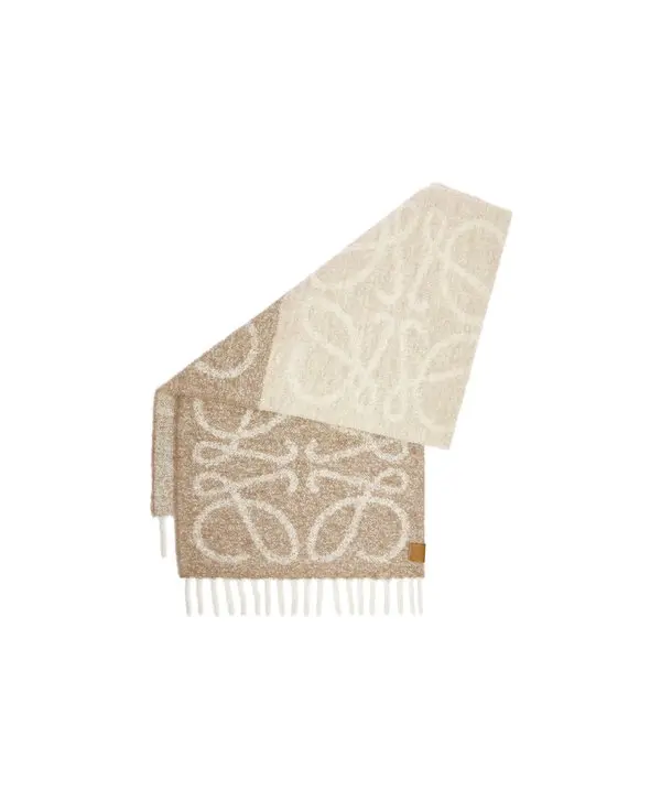 Loewe Anagram Fringed Scarf - Beige/white