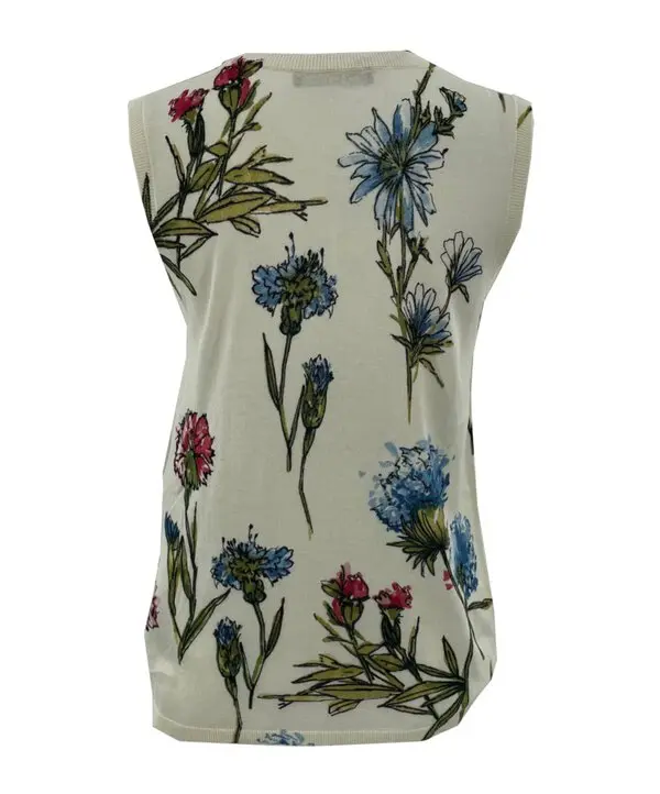Max Mara Sleeveless Knitted Vest With Floral Print - Gray