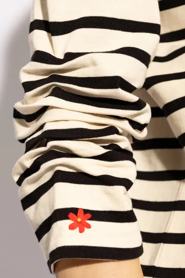 Tory Burch Striped T-shirt Dress With Embroidered Floral Decals