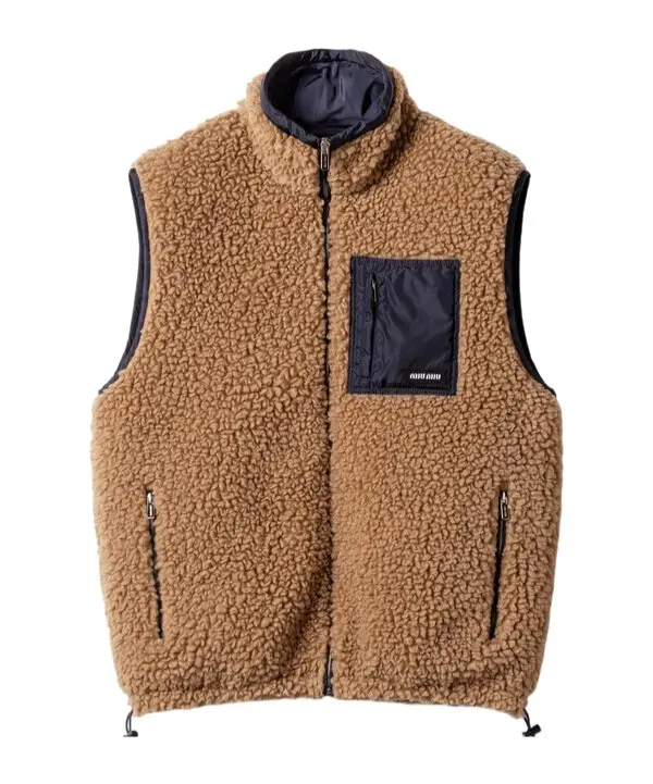 Miu Miu Fleece Gilet - Camel/royal Blue