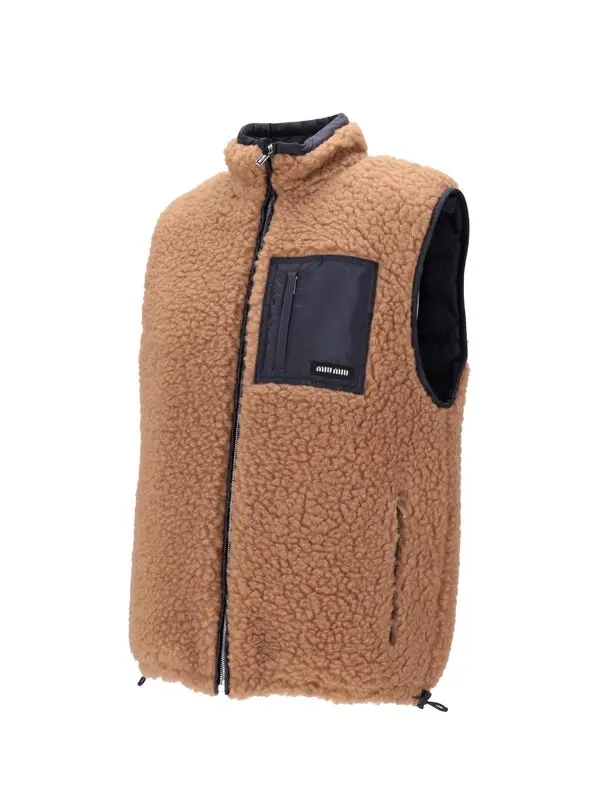 Miu Miu Fleece Gilet - Camel/royal Blue