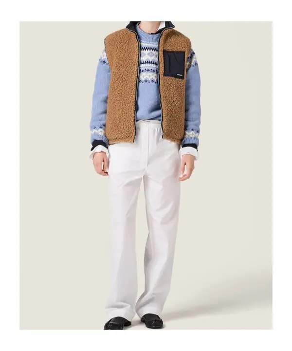 Miu Miu Fleece Gilet - Camel/royal Blue