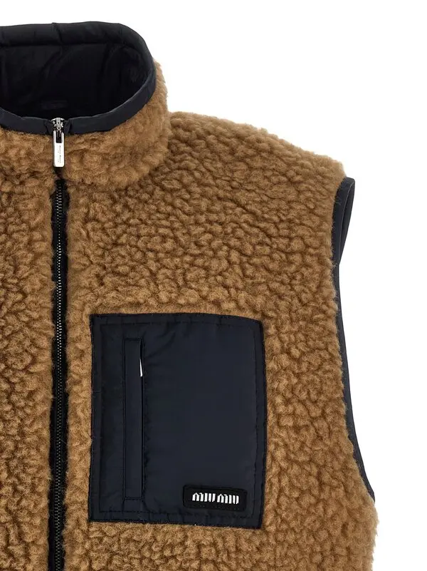 Miu Miu Fleece Gilet - Camel/royal Blue