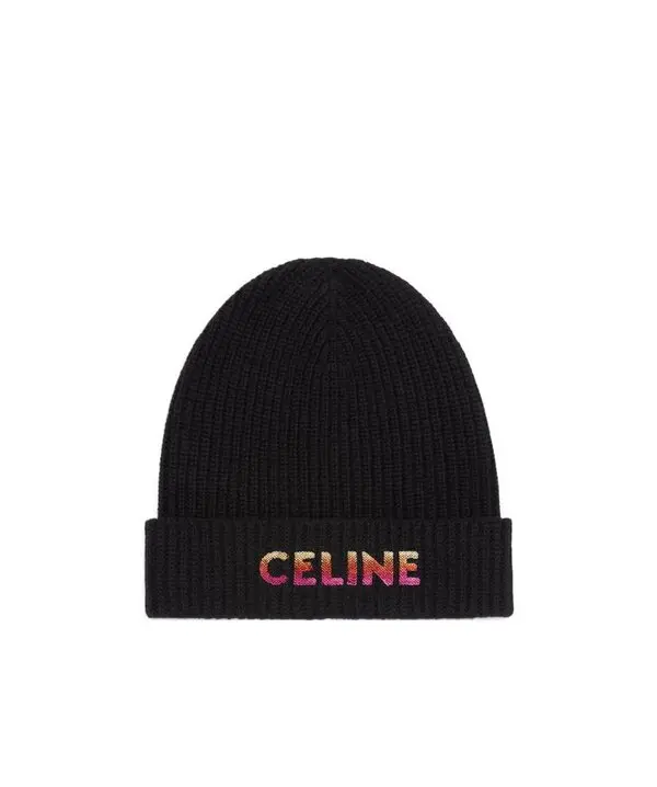Celine Ribbed Wool Beanie With Gradient Sequins - Black