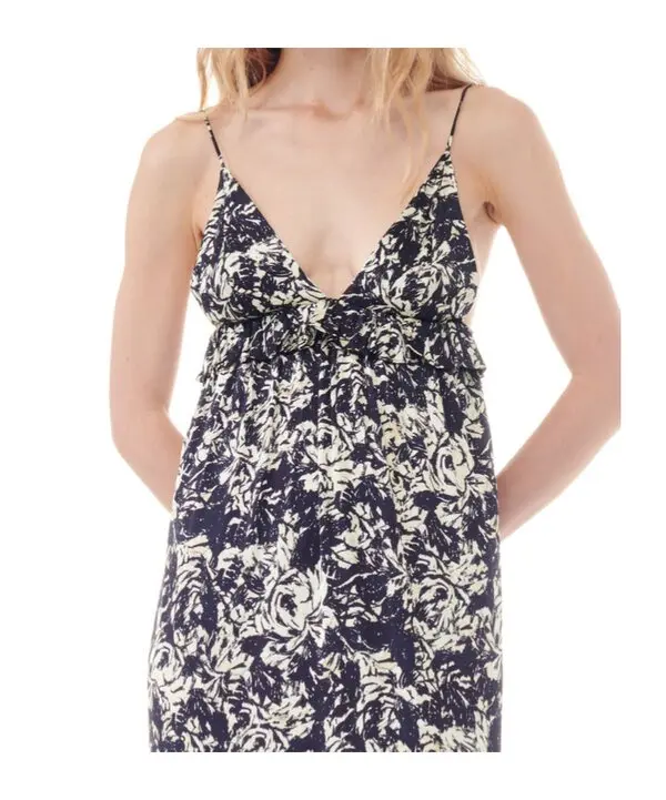 GANNI Floral Print Spaghetti Strap Maxi Dress