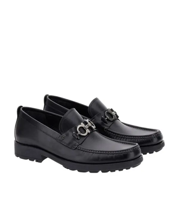 FERRAGAMO Gancini Detail Loafers - Black
