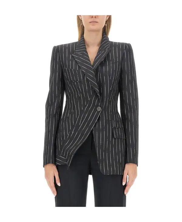 Alexander McQueen Asymmetric Stripe Detailed Blazer