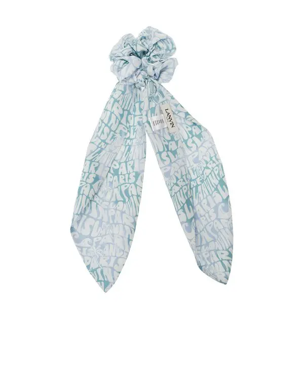 LANVIN Logo Pattern Silk Scrunchie - White