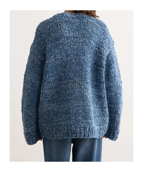 GANNI Hand-knit Denim Cardigan With V-neck