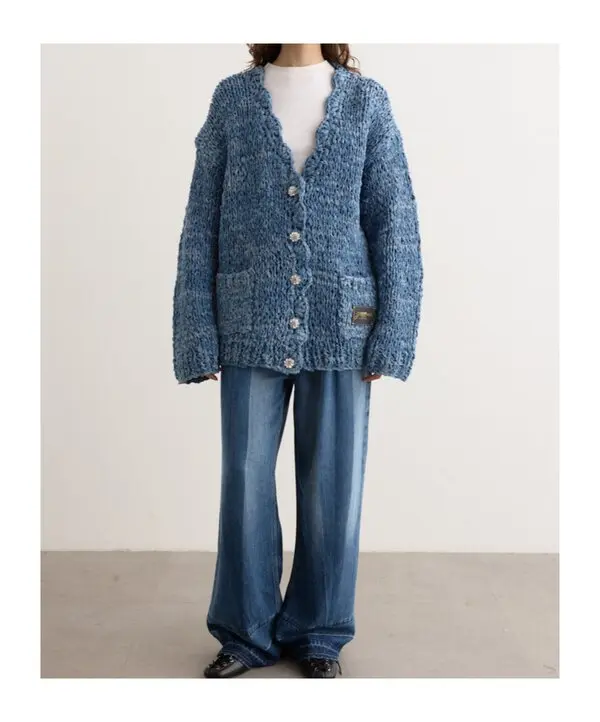 GANNI Hand-knit Denim Cardigan With V-neck