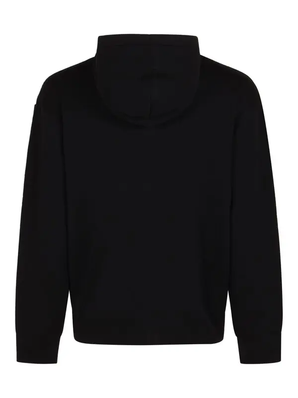Loewe Wool Zip-up Hoodie With Leather Pocket - Black