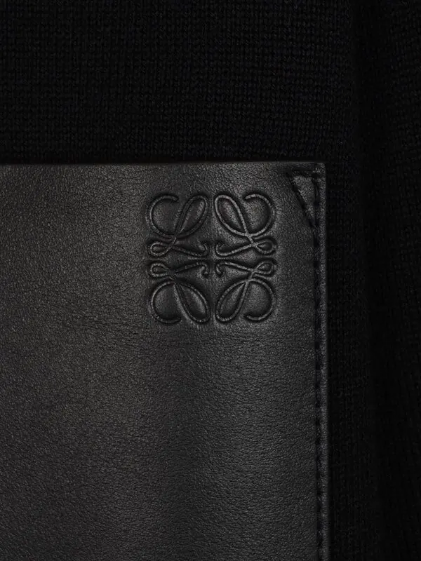 Loewe Wool Zip-up Hoodie With Leather Pocket - Black