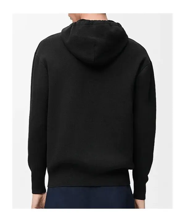 Loewe Wool Zip-up Hoodie With Leather Pocket - Black