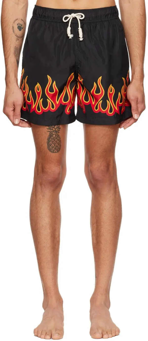 Palm Angels Flame Printed Drawstring Swimming Trunks