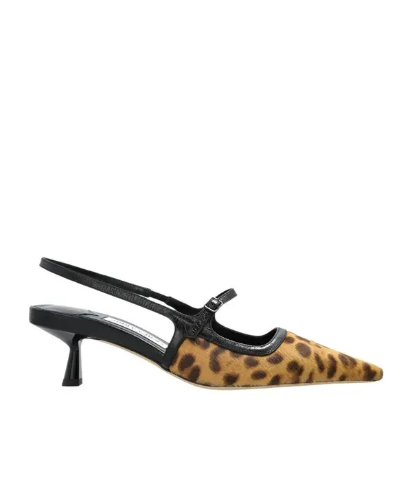 JIMMY CHOO Leopard Print Pointed Toe Slingback Pumps - Black