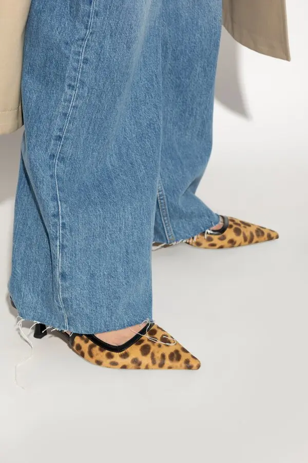 JIMMY CHOO Leopard Print Pointed Toe Slingback Pumps - Black