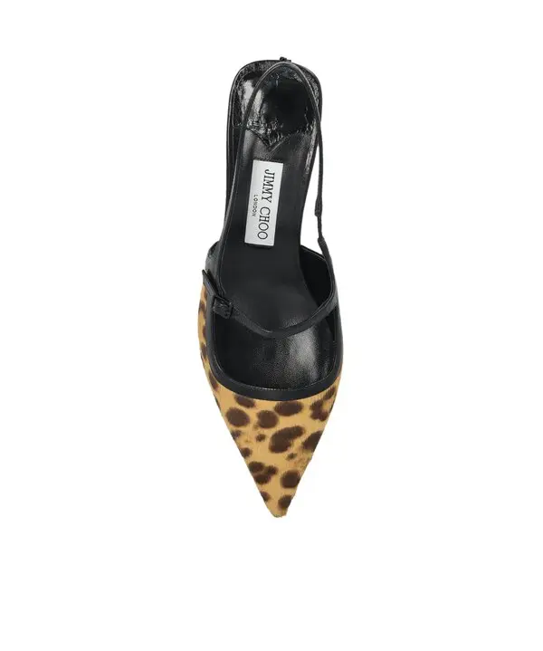JIMMY CHOO Leopard Print Pointed Toe Slingback Pumps - Black