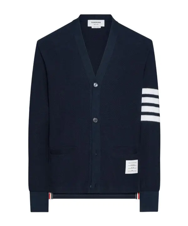 Thom Browne 4-bar Honeycomb Knit V-neck Cardigan