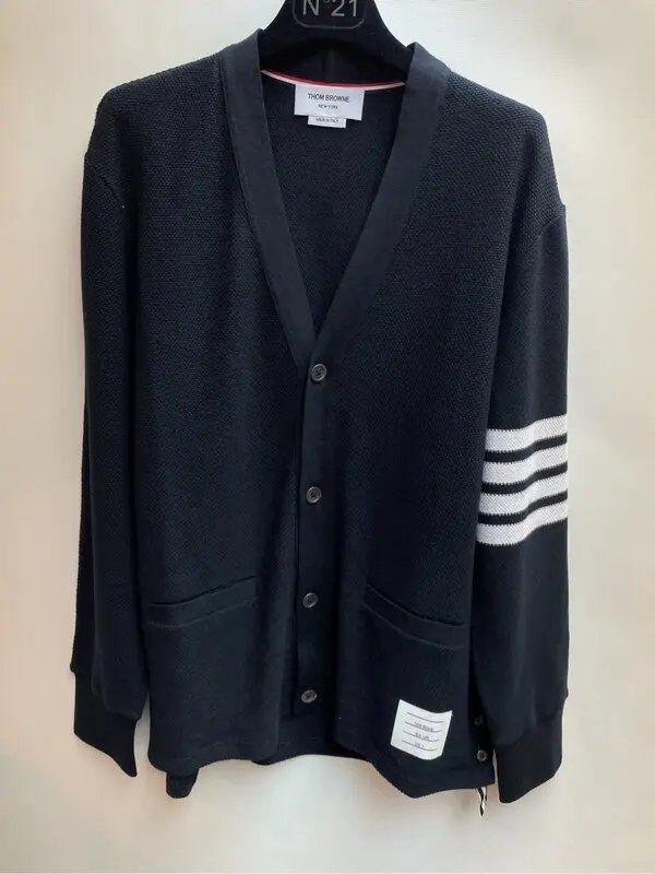 Thom Browne 4-bar Honeycomb Knit V-neck Cardigan