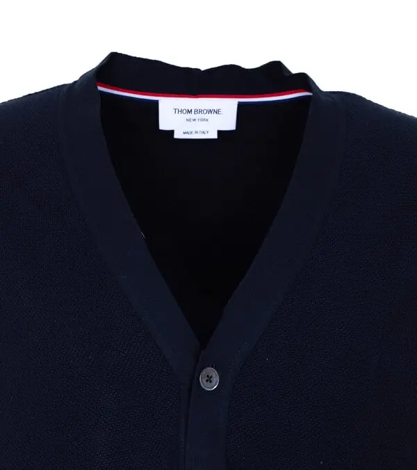 Thom Browne 4-bar Honeycomb Knit V-neck Cardigan