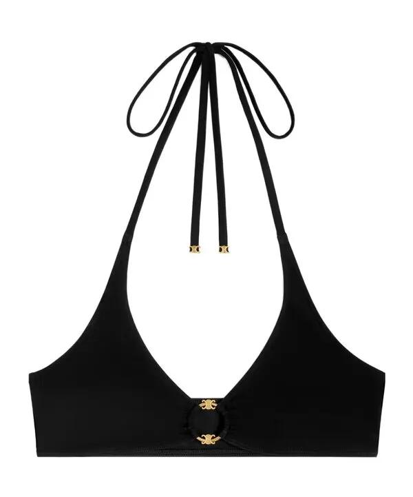 Celine Triomphe Triangle Top In Matte Jersey - Black