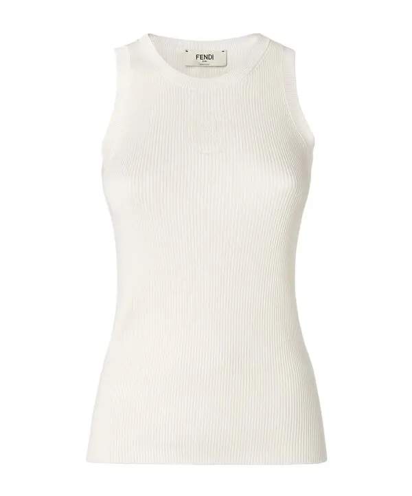 Fendi Logo Stamp Ribbed-knit Tank Top - White