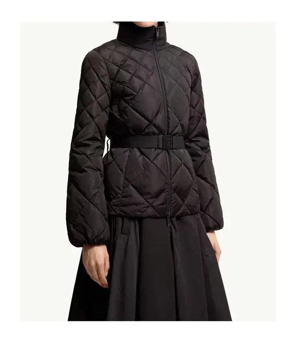 Moncler Balsamine Geometric-quilted Short Jacket With Belt