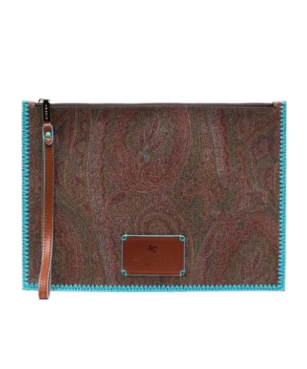 Etro Paisley Print Leather Trimmed Clutch Bag