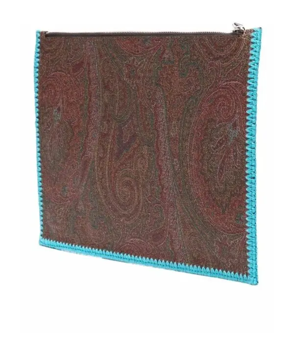 Etro Paisley Print Leather Trimmed Clutch Bag