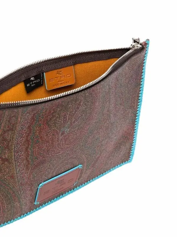 Etro Paisley Print Leather Trimmed Clutch Bag