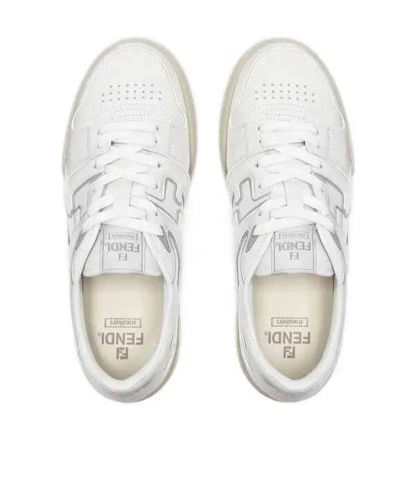 Fendi Lace-up Low-top Sneakers With Gray Detailing - White